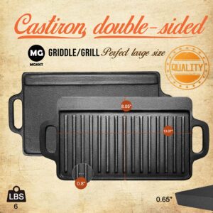 Cast Iron Griddle Plate 13 x 8 inch | Reversible Cast Iron Grill/Griddle Pan | Double Sided Stove Top Griddle On Single Burner | Pre-Seasoned Small Cast Iron Griddle 1 Piece