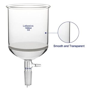 Labasics Borosilicate Glass Buchner Filtering Funnel with Fine Frit (G3), 114mm Inner Diameter, 120mm Depth, with 24/40 Standard Taper Inner Joint and Vacuum Serrated Tubulation (1L)