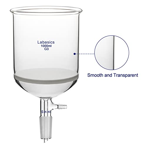 Labasics Borosilicate Glass Buchner Filtering Funnel with Fine Frit (G3), 114mm Inner Diameter, 120mm Depth, with 24/40 Standard Taper Inner Joint and Vacuum Serrated Tubulation (1L)