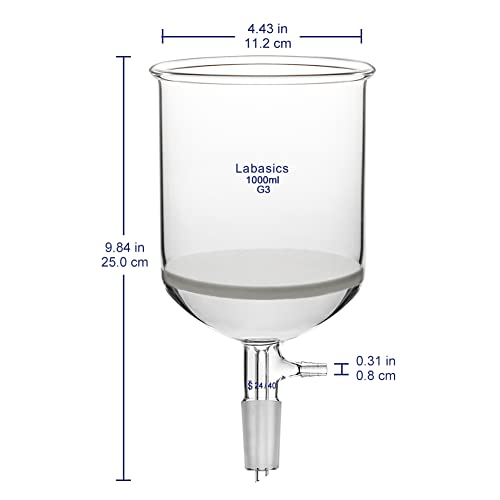 Labasics Borosilicate Glass Buchner Filtering Funnel with Fine Frit (G3), 114mm Inner Diameter, 120mm Depth, with 24/40 Standard Taper Inner Joint and Vacuum Serrated Tubulation (1L)