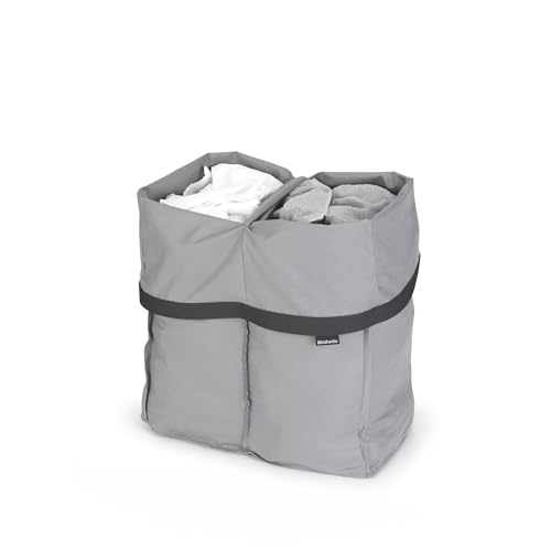 Brabantia - Bo Laundry Hamper Bag 2 x 12 Gal - Replacement Bag for Bo Laundry Hamper - Dual Compartments for Easy Sorting - Portable & Hygienic - Cotton Bag with Velcro Closing - Gray