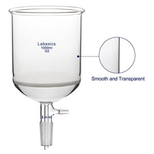 Labasics Borosilicate Glass Buchner Filtering Funnel 1000ml with Medium Frit (G2), 114mm Inner Diameter, 120mm Depth, with 24/40 Standard Taper Inner Joint and Vacuum Serrated Tubulation (1L)