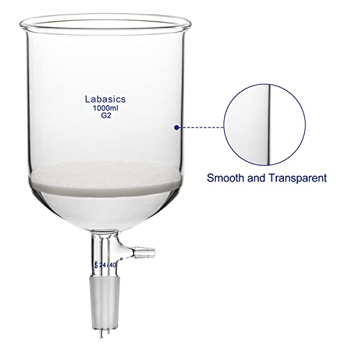 Labasics Borosilicate Glass Buchner Filtering Funnel 1000ml with Medium Frit (G2), 114mm Inner Diameter, 120mm Depth, with 24/40 Standard Taper Inner Joint and Vacuum Serrated Tubulation (1L)