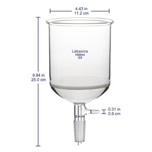 Labasics Borosilicate Glass Buchner Filtering Funnel 1000ml with Medium Frit (G2), 114mm Inner Diameter, 120mm Depth, with 24/40 Standard Taper Inner Joint and Vacuum Serrated Tubulation (1L)