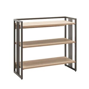 leick home 70008-wogm mixed metal and wood slatted bookshelf, white oak/gunmetal gray