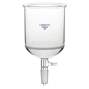 labasics borosilicate glass buchner filtering funnel 1000ml with medium frit (g2), 114mm inner diameter, 120mm depth, with 24/40 standard taper inner joint and vacuum serrated tubulation (1l)