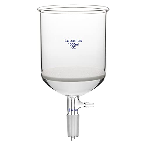 Labasics Borosilicate Glass Buchner Filtering Funnel 1000ml with Medium Frit (G2), 114mm Inner Diameter, 120mm Depth, with 24/40 Standard Taper Inner Joint and Vacuum Serrated Tubulation (1L)