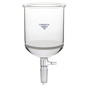 labasics borosilicate glass buchner filtering funnel with fine frit (g3), 114mm inner diameter, 120mm depth, with 24/40 standard taper inner joint and vacuum serrated tubulation (1l)