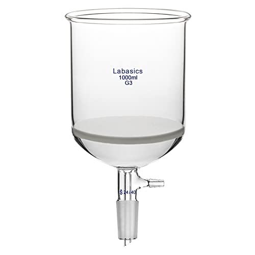 Labasics Borosilicate Glass Buchner Filtering Funnel with Fine Frit (G3), 114mm Inner Diameter, 120mm Depth, with 24/40 Standard Taper Inner Joint and Vacuum Serrated Tubulation (1L)