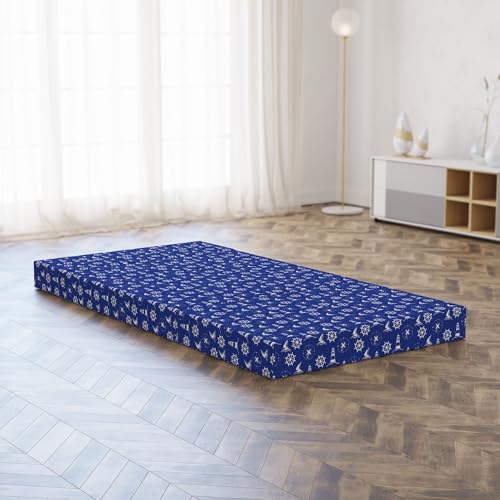 Ambesonne Lighthouse Foldable Mattress, Maritime Silhouettes, 74.8" x 39.4", Violet Blue White