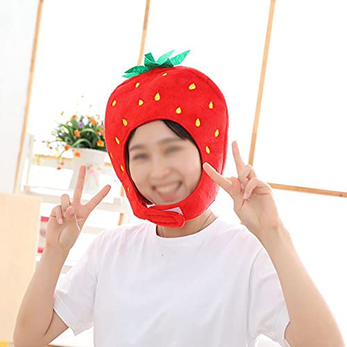 Warmtree Cute Plush Hat Funny Novelty Plush Animal Fruit Hat Mask Cap Photo Props Dress Up Hat Cosplay Halloween Party Costume Headgear (Strawberry)