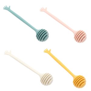 nuobesty 4pcs honey dippers plastic honey stirrer sticks honey spoon syrup stirrers for honey jar dispense drizzle honey kitchen gadgets green beige yellow