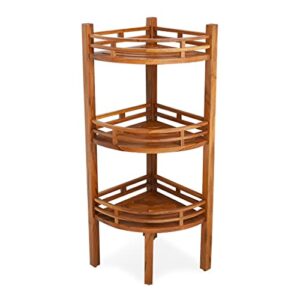 cambridge casual teak wood estate freestanding 3-tier bathroom bath, corner shelf/natural brown