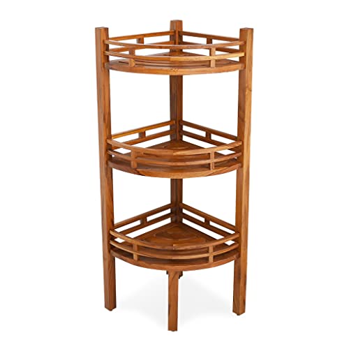 Cambridge Casual Teak Wood Estate Freestanding 3-Tier Bathroom Bath, Corner Shelf/Natural Brown