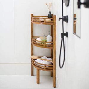 Cambridge Casual Teak Wood Estate Freestanding 3-Tier Bathroom Bath, Corner Shelf/Natural Brown