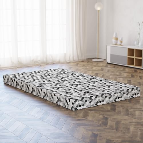 Ambesonne Fish Foldable Mattress, Squama Motif and Scales, 78.7" x 47.2", Black Grey White