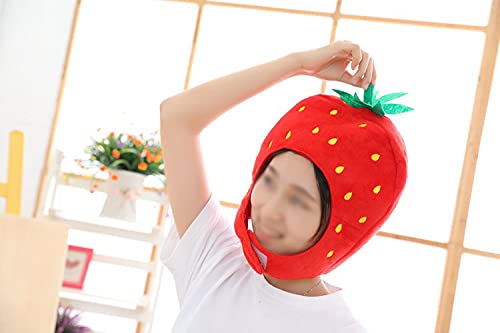 Warmtree Cute Plush Hat Funny Novelty Plush Animal Fruit Hat Mask Cap Photo Props Dress Up Hat Cosplay Halloween Party Costume Headgear (Strawberry)