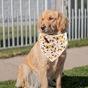 Elegant little tail Dog Bandanas - 1Pack Sunflower Print Washable Dog Scarf Female Square Dog Bib Kerchief Scarf Adjustable Pet Bandana for Medium Large Dogs