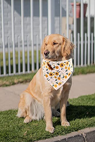 Elegant little tail Dog Bandanas - 1Pack Sunflower Print Washable Dog Scarf Female Square Dog Bib Kerchief Scarf Adjustable Pet Bandana for Medium Large Dogs