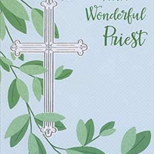 Designer Greetings Silver and White Cross : Green Branches and Leaves Clergy Appreciation Day Card for Priest