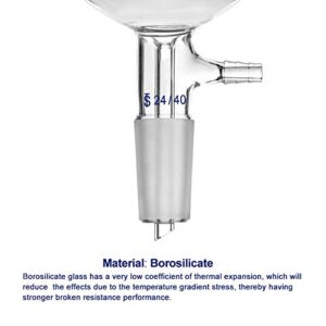 Labasics Borosilicate Glass Buchner Filtering Funnel with Fine Frit (G3), 114mm Inner Diameter, 120mm Depth, with 24/40 Standard Taper Inner Joint and Vacuum Serrated Tubulation (1L)