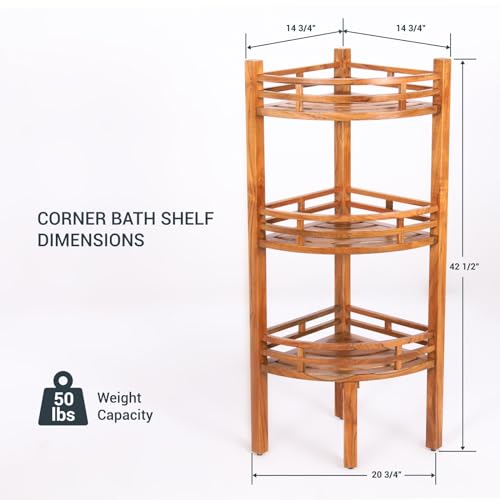 Cambridge Casual Teak Wood Estate Freestanding 3-Tier Bathroom Bath, Corner Shelf/Natural Brown