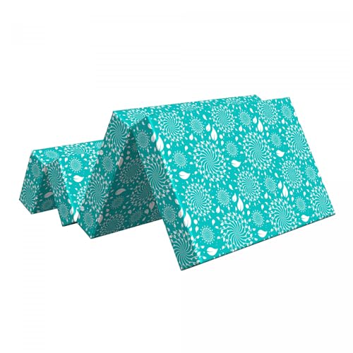 Ambesonne Turquoise Foldable Mattress, Stalks and Dots Vintage, 74.8" x 39.4", Turquoise White