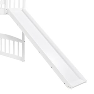 Harper & Bright Designs Twin Size Loft Bed with Slide and Stairway, Wooden Low Loft Bed with Storage for Kids Girls Boys (White)