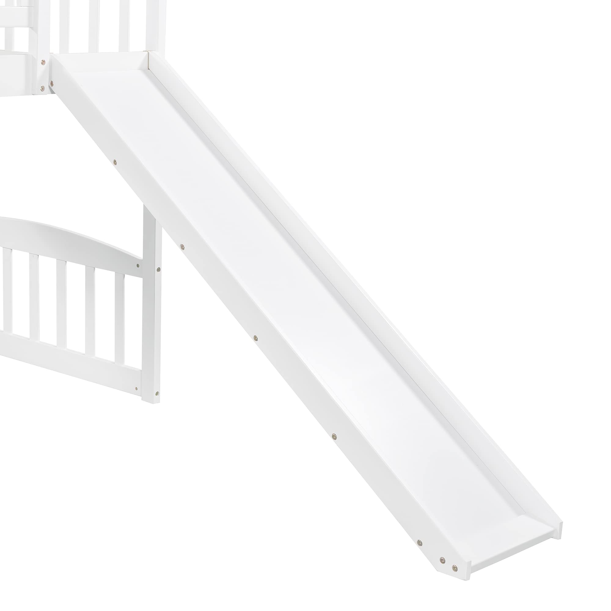 Harper & Bright Designs Twin Size Loft Bed with Slide and Stairway, Wooden Low Loft Bed with Storage for Kids Girls Boys (White)