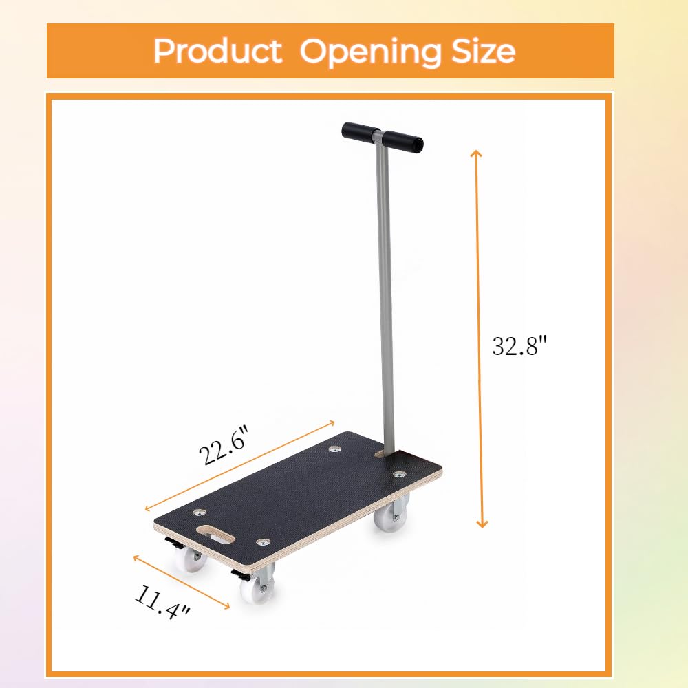 HBFBDRCT Rectangle with Handle Wood Platform Dolly, 441-lb Load Heavy Duty Wood Furniture Dolly, Plant Dolly, Transport Roller,Multifunctional Movers Carrier with 3" PP Wheels No Assembly Required