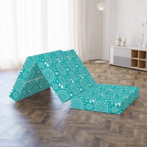 Ambesonne Turquoise Foldable Mattress, Stalks and Dots Vintage, 74.8" x 39.4", Turquoise White