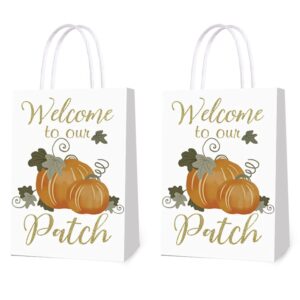 16 piece pumpkin gift paper bags, fall candy grocery bags with handle great for fall themed welcome to our patch party supplies