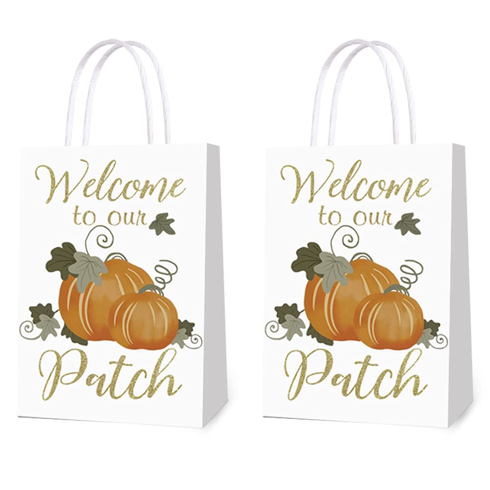 16 Piece Pumpkin Gift Paper Bags, Fall Candy Grocery Bags With Handle Great for Fall Themed Welcome to Our Patch Party Supplies