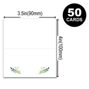 50 Pack Greenery Place Cards, Wedding Name Place Cards, Table Place Cards for Wedding or Party, Seating Place Cards for Tables, 2 x 3.5 Inches