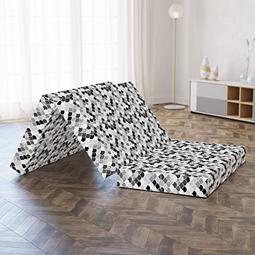 Ambesonne Fish Foldable Mattress, Squama Motif and Scales, 78.7" x 47.2", Black Grey White