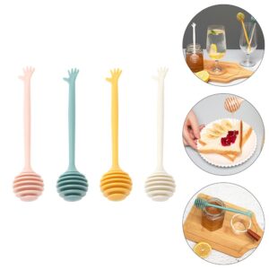 NUOBESTY 4pcs Honey Dippers Plastic Honey Stirrer Sticks Honey Spoon Syrup Stirrers for Honey Jar Dispense Drizzle Honey Kitchen Gadgets Green Beige Yellow