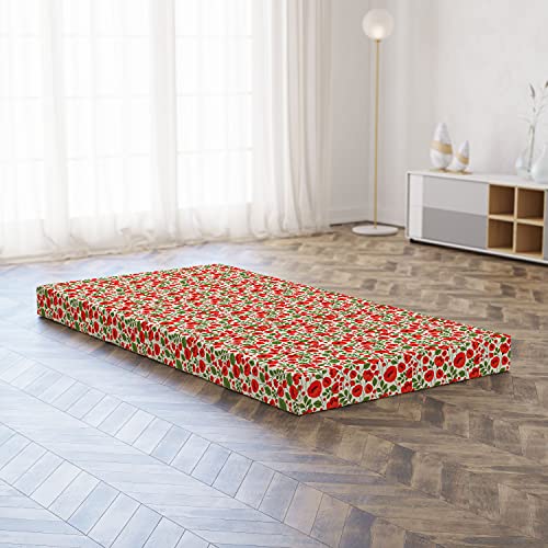 Ambesonne Poppy Flower Foldable Mattress, Nature Arrangement, 74.8" x 39.4", Green Red Beige