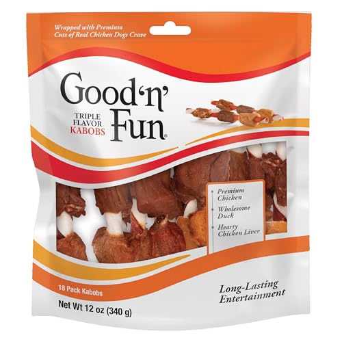 Good ’n’ Fun Triple Flavor Kabobs 18 Count, Rawhide Snack for All Dogs (3 Pack)