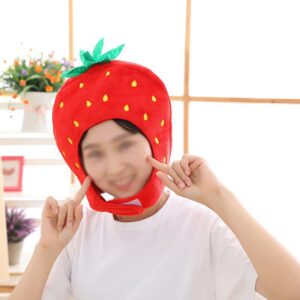 warmtree cute plush hat funny novelty plush animal fruit hat mask cap photo props dress up hat cosplay halloween party costume headgear (strawberry)