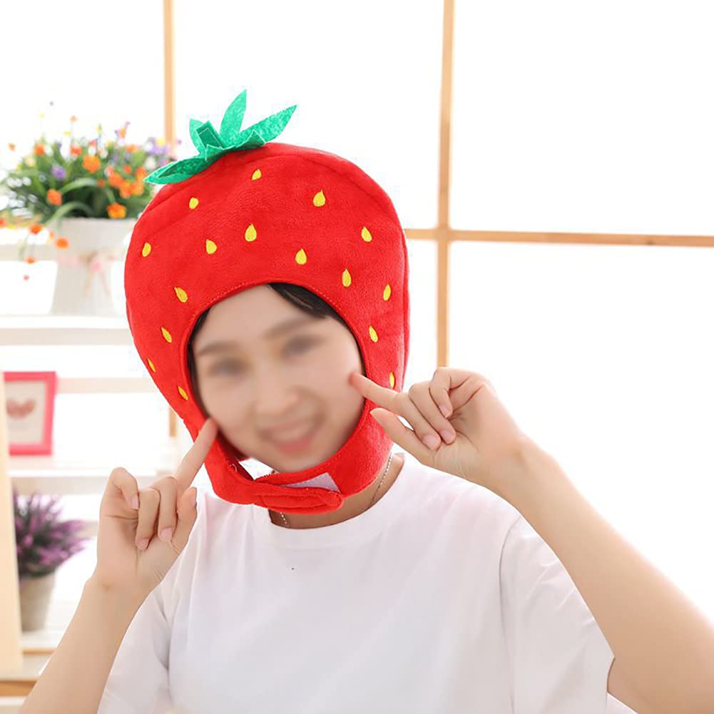 Warmtree Cute Plush Hat Funny Novelty Plush Animal Fruit Hat Mask Cap Photo Props Dress Up Hat Cosplay Halloween Party Costume Headgear (Strawberry)