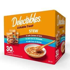 hartz delectables stew lickable wet cat treats for adult & senior cats, variety pack, 30 count