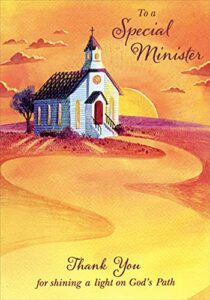 designer greetings orange sky, sunrise and church : winding road clergy appreciation day card for minister