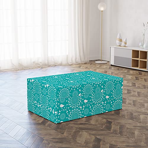 Ambesonne Turquoise Foldable Mattress, Stalks and Dots Vintage, 74.8" x 39.4", Turquoise White