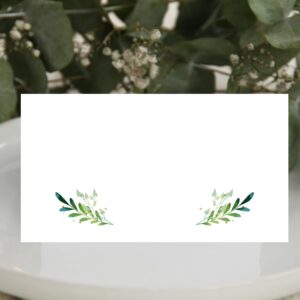 50 Pack Greenery Place Cards, Wedding Name Place Cards, Table Place Cards for Wedding or Party, Seating Place Cards for Tables, 2 x 3.5 Inches