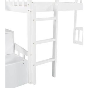 Harper & Bright Designs Twin Size Loft Bed with Slide and Stairway, Wooden Low Loft Bed with Storage for Kids Girls Boys (White)