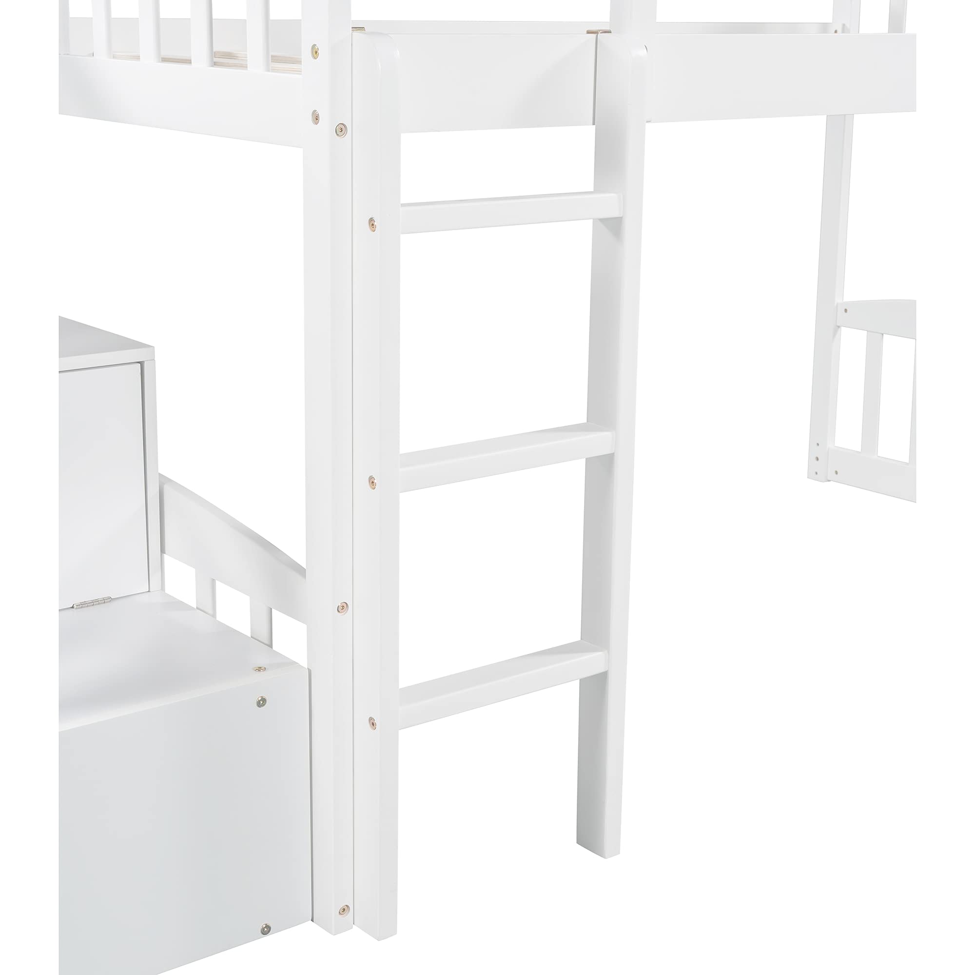 Harper & Bright Designs Twin Size Loft Bed with Slide and Stairway, Wooden Low Loft Bed with Storage for Kids Girls Boys (White)