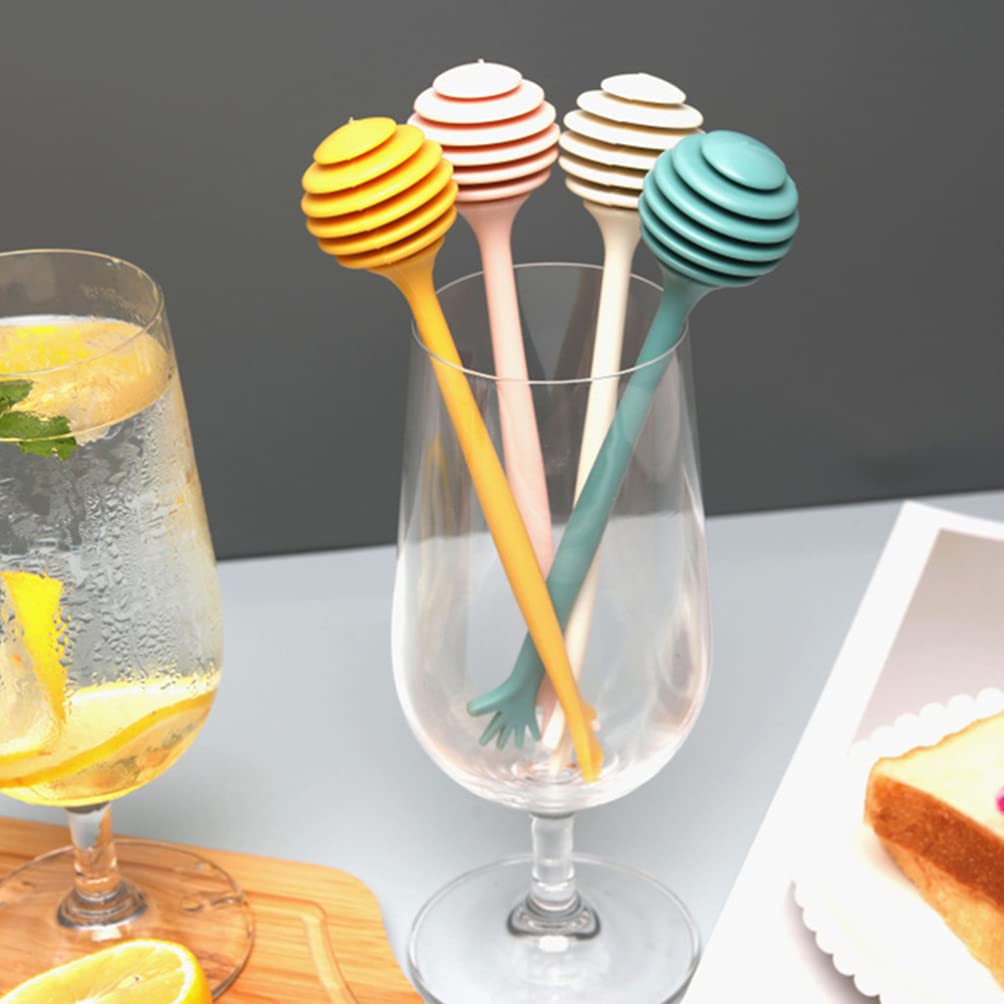 NUOBESTY 4pcs Honey Dippers Plastic Honey Stirrer Sticks Honey Spoon Syrup Stirrers for Honey Jar Dispense Drizzle Honey Kitchen Gadgets Green Beige Yellow