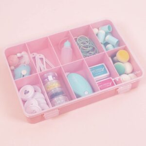 Craftelier - Organizing Box with 10 Compartments for Scrapbooking and Craft Materials | Dimensions 26.5 x 17.8 x 4.2 cm (10.4“ x 7” x 1.65") - Pink and Transparent Color