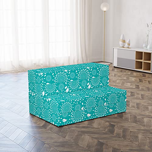 Ambesonne Turquoise Foldable Mattress, Stalks and Dots Vintage, 74.8" x 39.4", Turquoise White