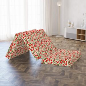 Ambesonne Poppy Flower Foldable Mattress, Nature Arrangement, 74.8" x 39.4", Green Red Beige